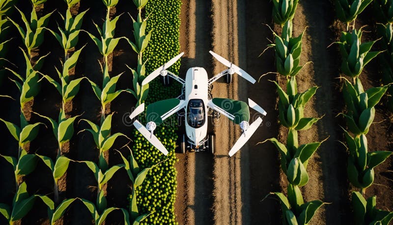 Drone watering corn crop stock illustration. Illustration of aerial ...