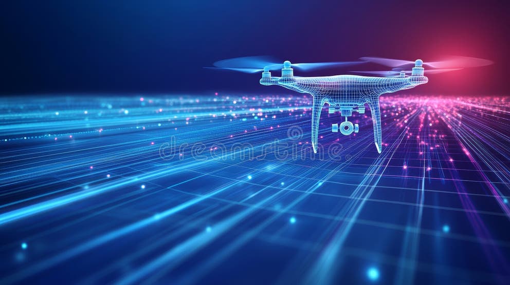 Drone Wireframe Analysis Over Dynamic Data Streams Visualizing Aerial Technology and Information ...
