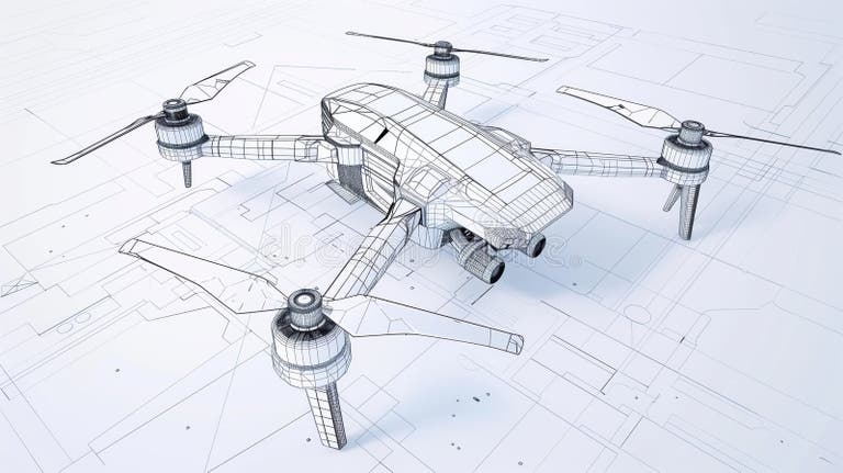 Drone Wireframe Render on Blueprint Layout Stock Illustration ...