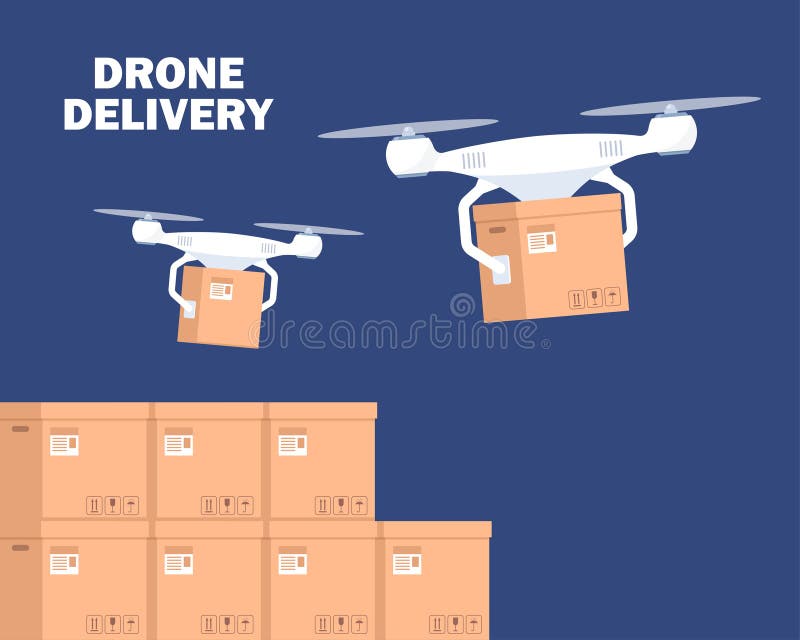 Drone Working in Modern Warehouse. Robotics Technology Concept, Fast ...