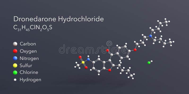 Dronedarone Hydrochloride Molecule 3d Rendering, Flat Molecular ...