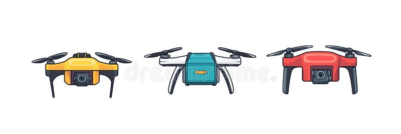 Drones with Cameras, Three Distinct Designs in Yellow, Teal, and Red ...