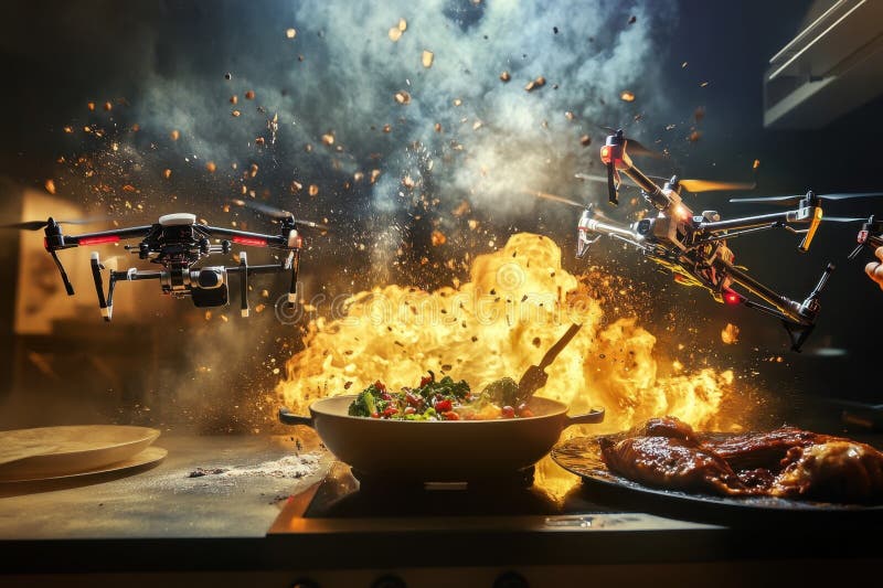 Drones Capture Cooking Explosion in a Kitchen Setting during an Evening ...