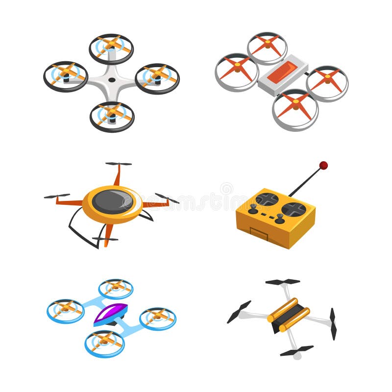 Drones with Controller As Unmanned Aircraft Isometric Vector Set Stock ...