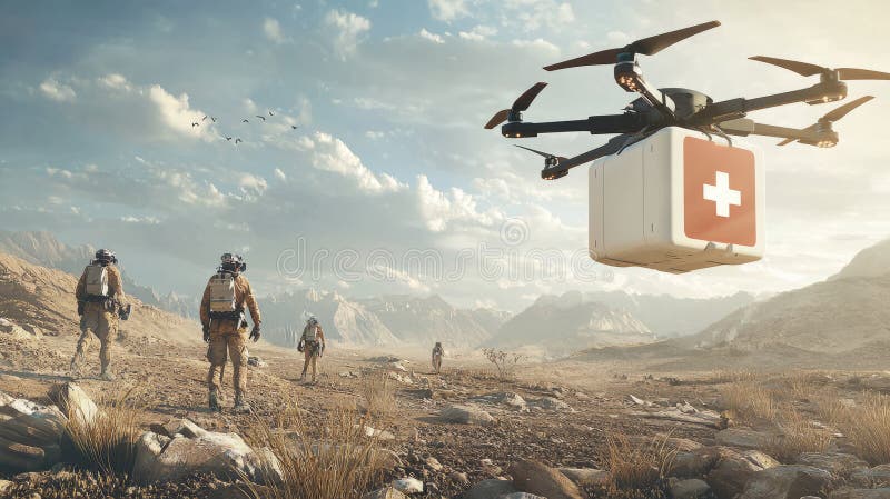 Drones Delivering Emergency Medical Supplies Stock Photo - Image of ...