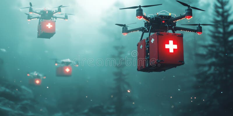 Drones Delivering Emergency Medical Supplies Stock Photo - Image of ...