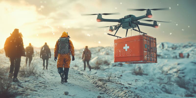 Drones Delivering Emergency Medical Supplies Stock Photo - Image of ...