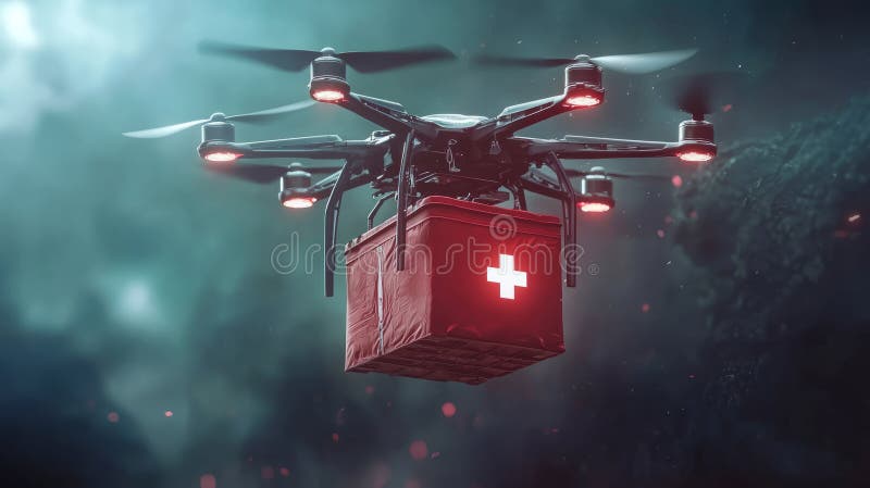Drones Delivering Emergency Medical Supplies Stock Photo - Image of ...
