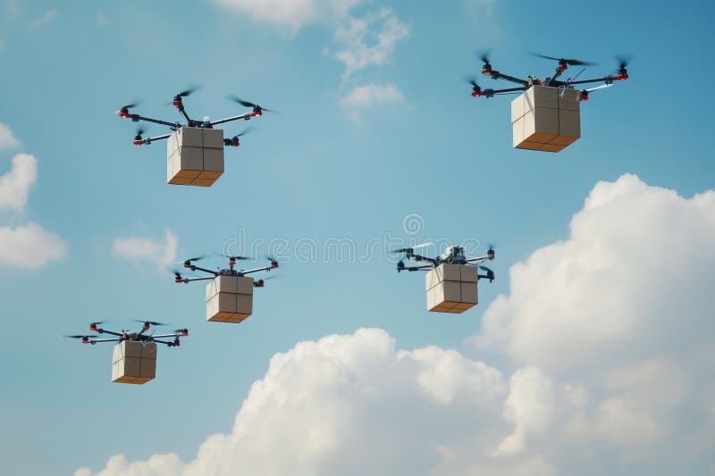 Drones Delivery Flying Packages Stock Illustration - Illustration of ...