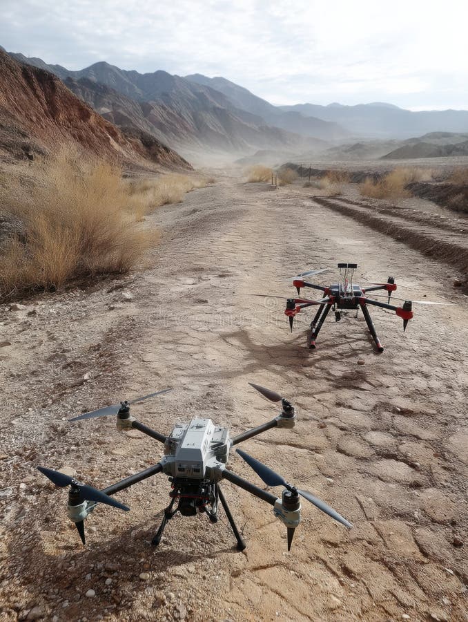 Drones from Different Nations Scanning Rugged Terrain in a Visual ...
