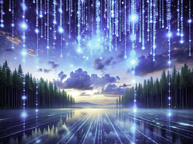 A Drones Eye View Abstract Futuristic Landscape Glowing Teal Forest ...