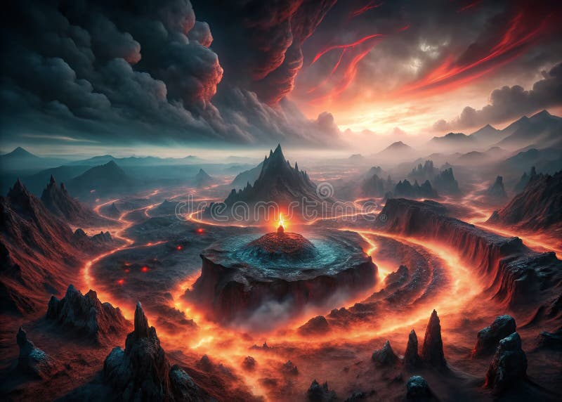 A Drones Eye View of a Dark Fantasy Infernal Landscape Exploring a ...