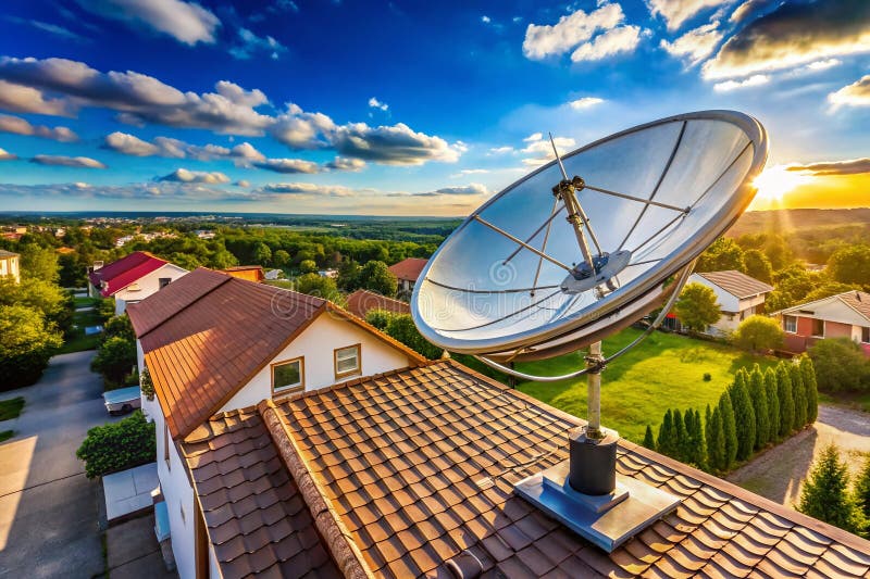 Drones Eye View of a Residential Rooftop with Satellite Dish and ...