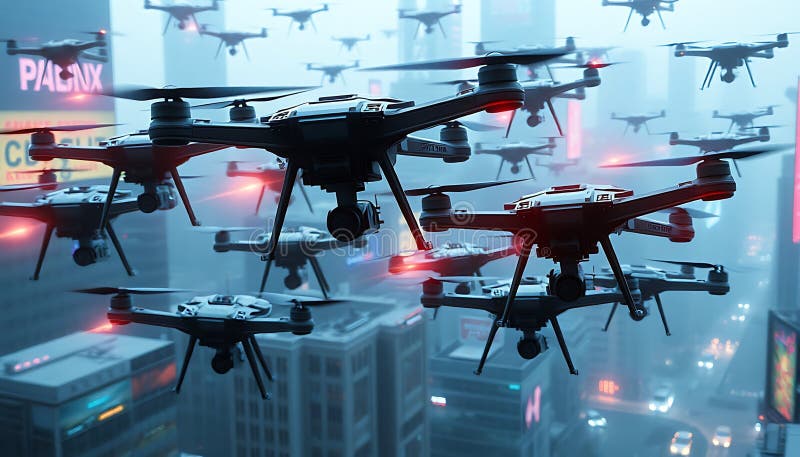 Drones Flying Formation Aerial Technology Future Transport Generative ...