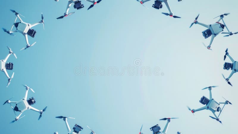 Drones Flying in Formation Over Clear Sky Background Creating a ...