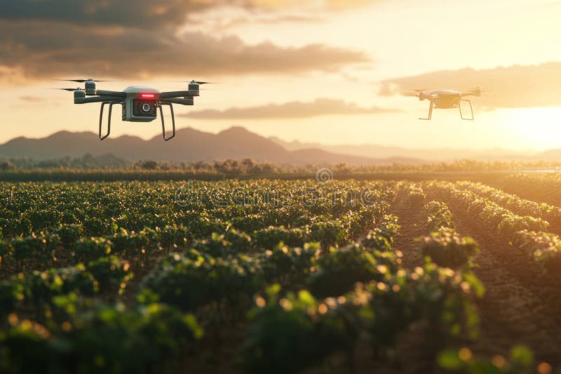 Drones Flying Over Agricultural Fields. Advanced Technology for Crop ...