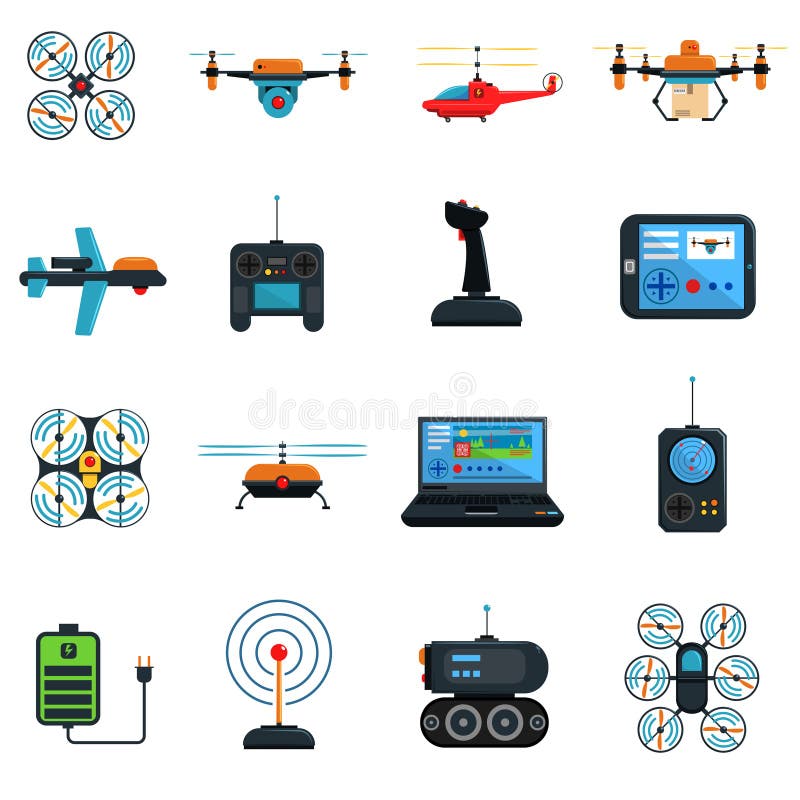 Drones Icons Set stock vector. Illustration of internet - 60732028