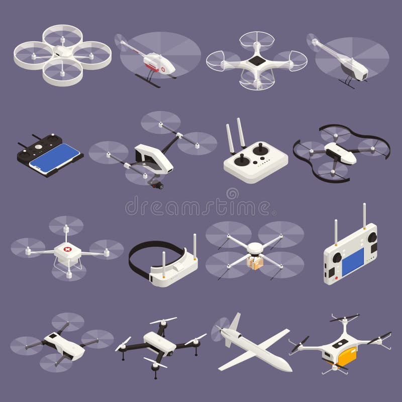 Drones Isometric Set stock vector. Illustration of decorative - 248864694