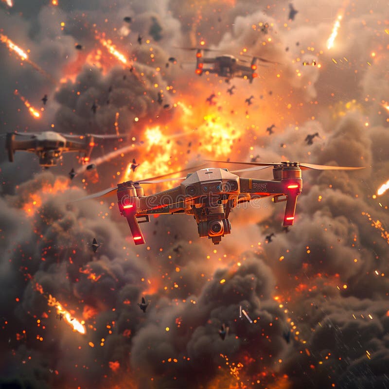 Drones Engaged in Explosive Military Operations Over Urban Battlefield ...