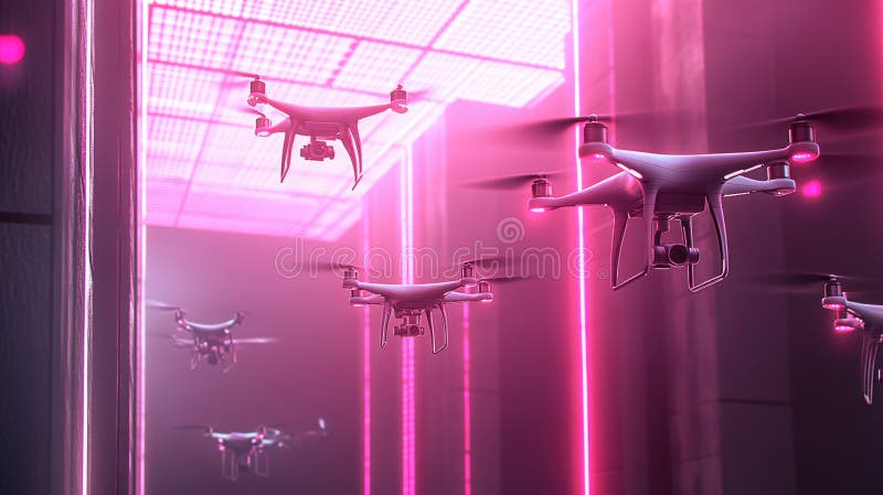 Drones in Neon Pink Corridor Stock Illustration - Illustration of ...