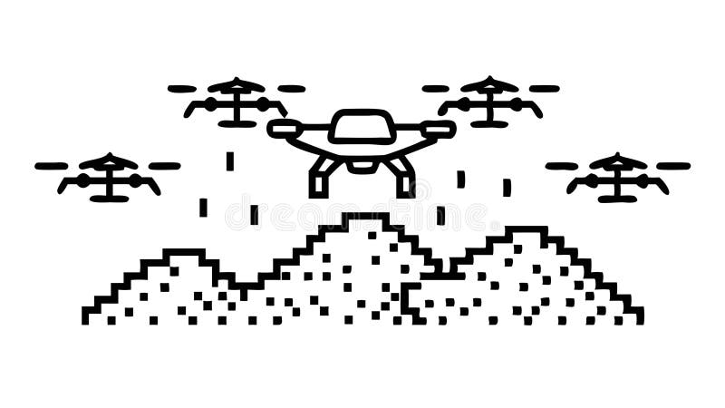 Drones Over Digital Landscape, Aerial Mapping and Technology Scouting, Vector Design Generative ...