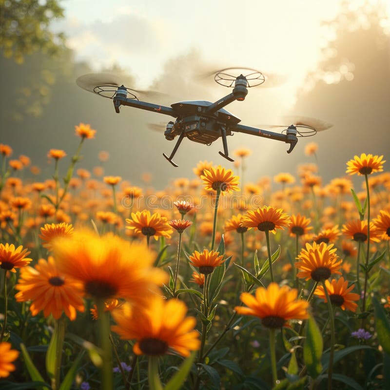 Drones Pollinate Flowers in a Vibrant Garden Stock Photo - Image of ...