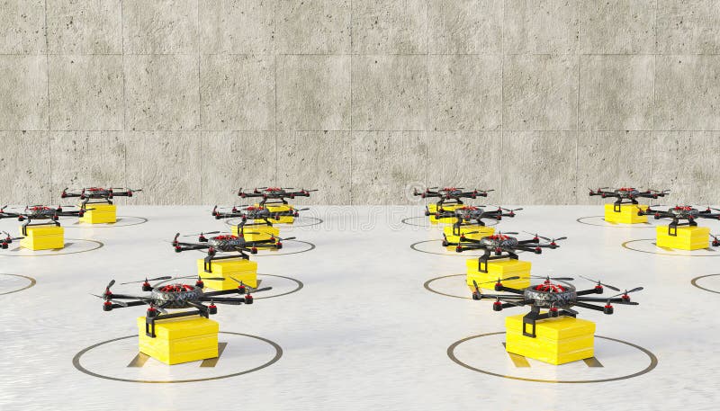 Drones Ready with Packages for Delivery. Future Delivery Concept Stock ...