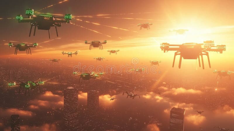 Drones Swarming on the Battlefield in the Future. Stock Photo - Image ...