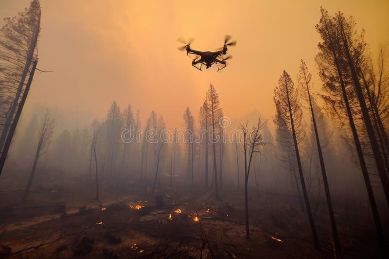Drones Swarming To Extinguish Wildfire from Sky Stock Image - Image of ...