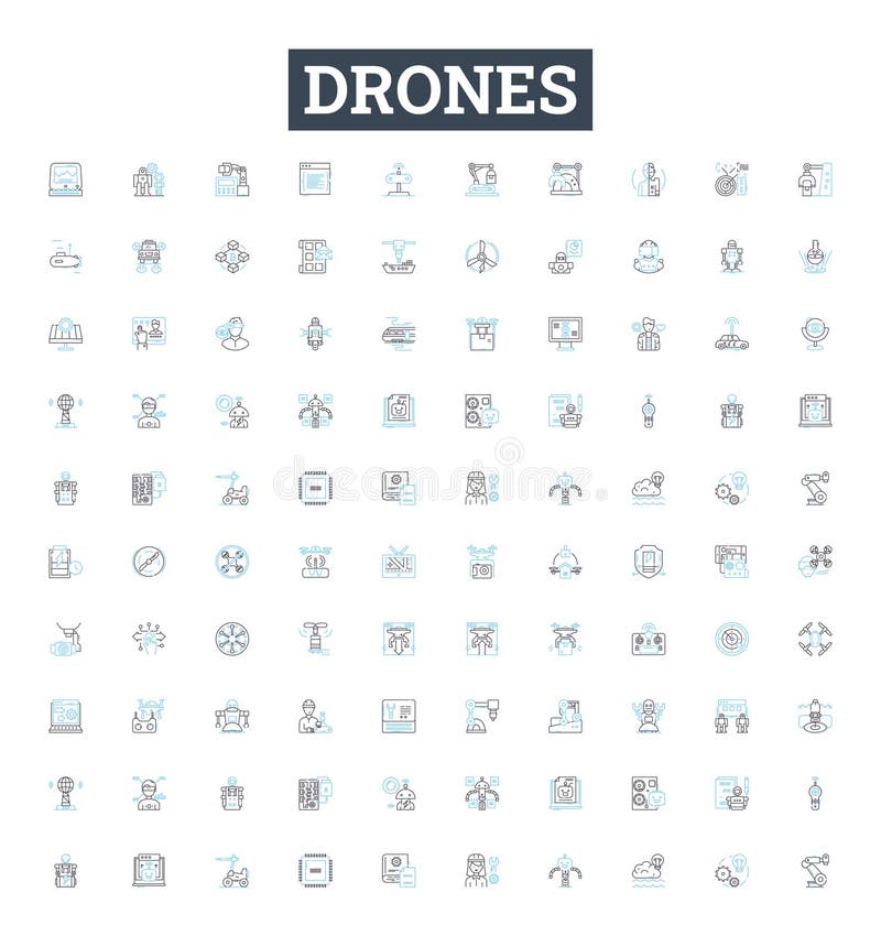 Drones Vector Line Icons Set. Drones, Quadcopters, UAVs, Flying Robots ...