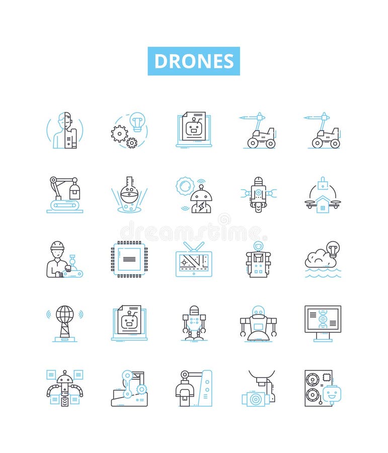 Drones Vector Line Icons Set. Drones, Quadcopters, UAVs, Flying Robots ...