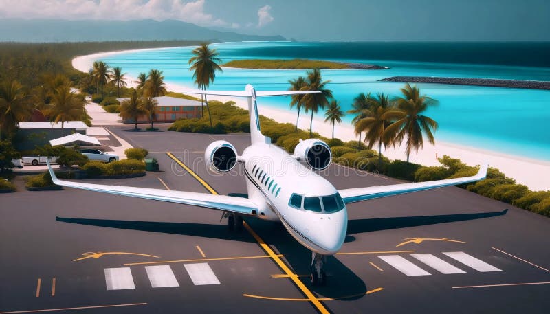 A Drones View of a Private Jet on a Tropical Runway, Ai Generated Image ...