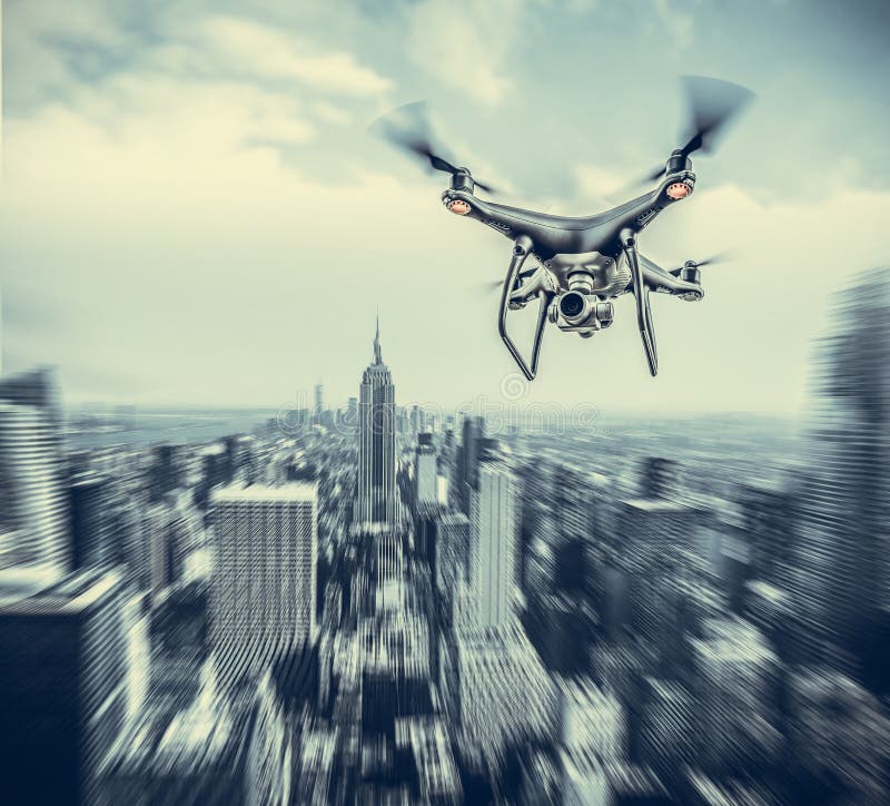 Drones Volando En La Gran Ciudad Foto de archivo - Imagen de vigilancia ...