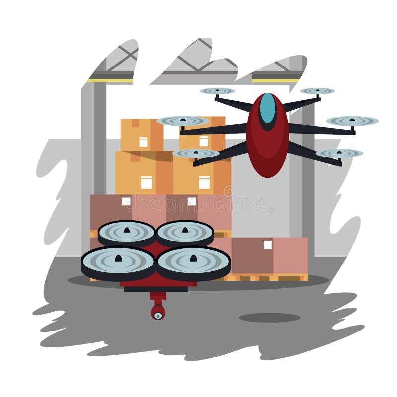 Drones in Warehouse Cartoon Stock Vector - Illustration of flight ...