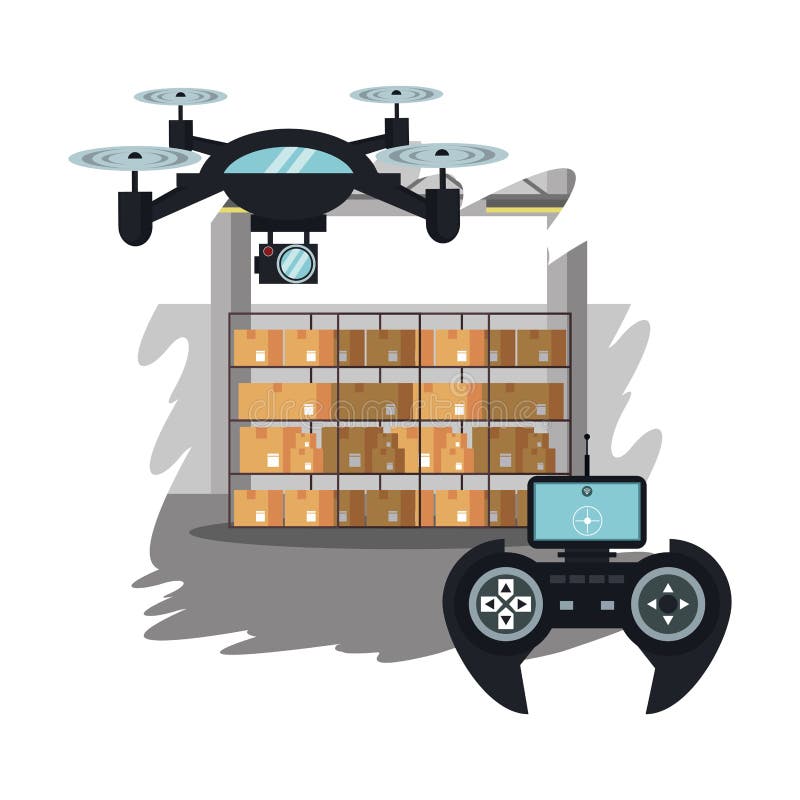 Drones in Warehouse Cartoon Stock Vector - Illustration of device ...