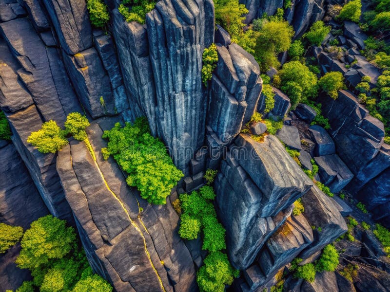A DronesEye View of a Dramatic Black Stone Landscape Rugged Texture and ...