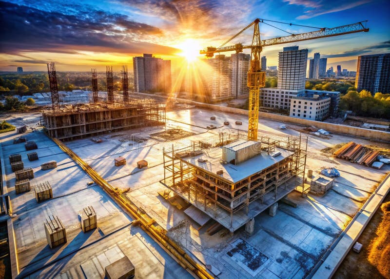 DronesEye View of a Modern Construction Site Engineering Blueprint ...