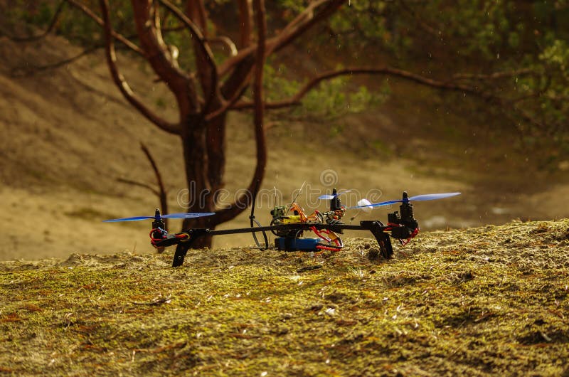 Drons in the Forest Trying To Start a Flight, Flying in the Mud Stock ...