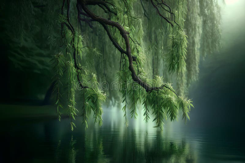 The Drooping Branches of a Weeping Willow Hanging Over the Water Stock ...