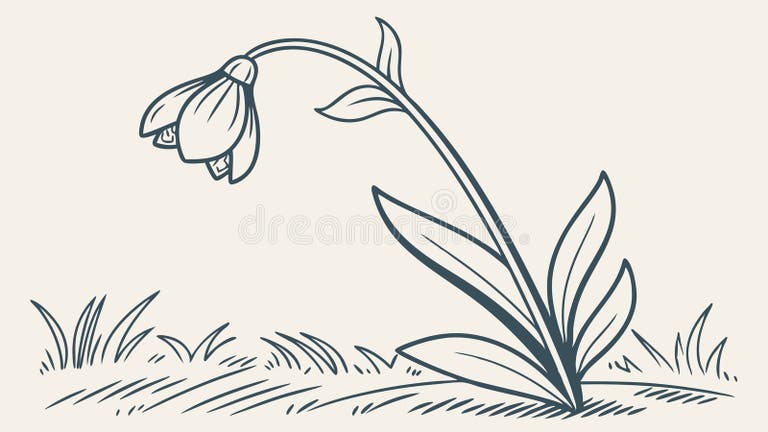 Drooping Flower in a Field of Grass Line Art Vector Illustration Vector ...