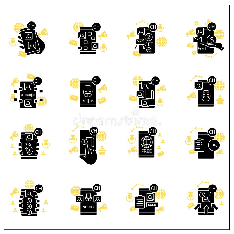 Drop in Audio App Glyph Icons Set Stock Vector - Illustration of ...