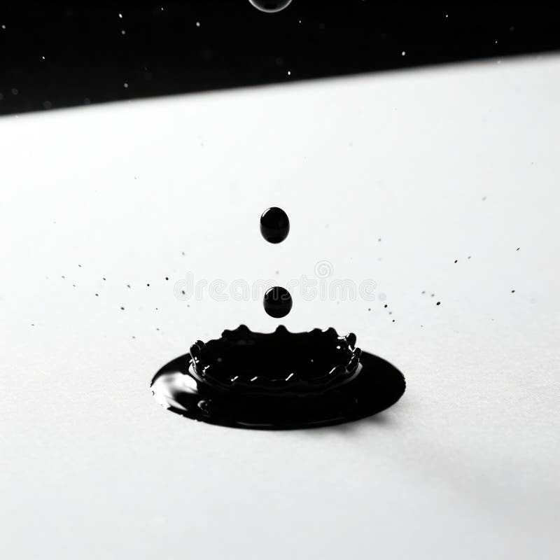 A Drop of Black Liquid Falls and Creates a Crown on a White Surface ...
