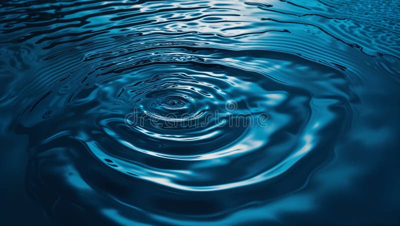 Drop Creating Concentric Circular Ripples on Deep Blue Water Surface ...