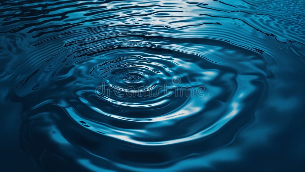 Drop Creating Concentric Circular Ripples on Deep Blue Water Surface ...