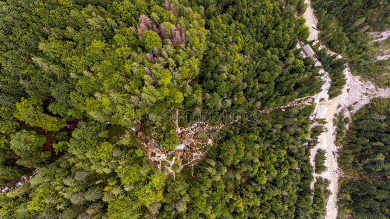 Drop Down View of Double Water Fall. Stock Image - Image of scenic ...