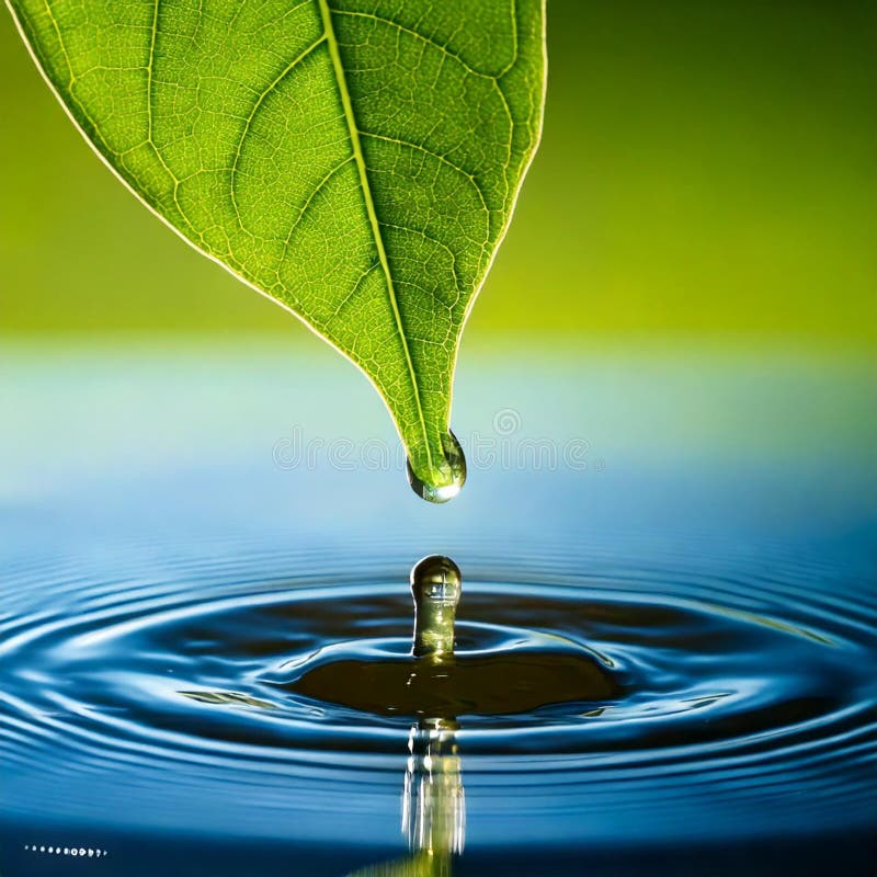 A Drop Drips from a Leaf into Water Stock Photo - Image of drop, branch ...