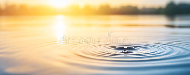 Water Drop Creating Concentric Ripples Sunset Calm Lake Stock Photos ...