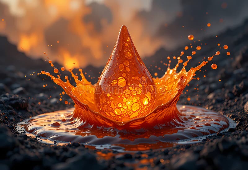 A Drop of Fiery Lava Splashes, Symbolizing the Raw Power of a Volcanic ...