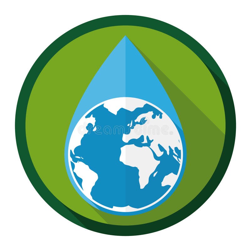 Drop with Globe Inside Round Button in Long Shadow Effect, Vector ...