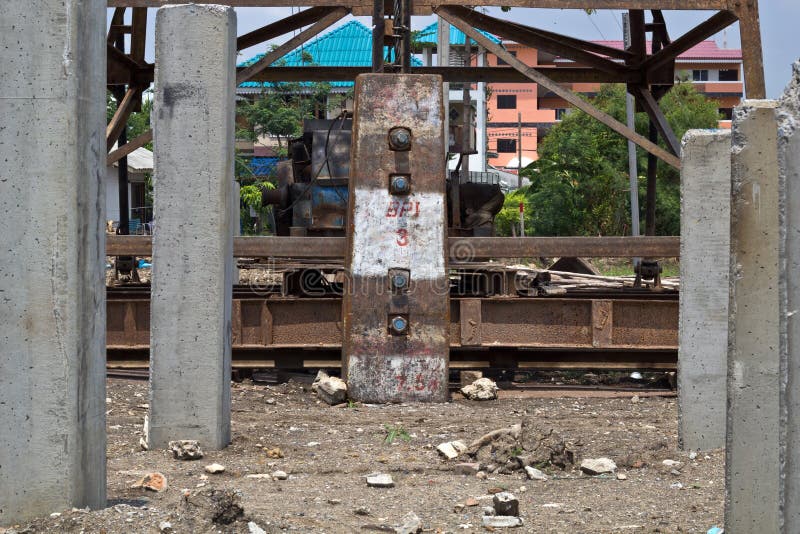 Drop Hammer while Working on Driving Piles, Diesel Hammer Strikes a ...